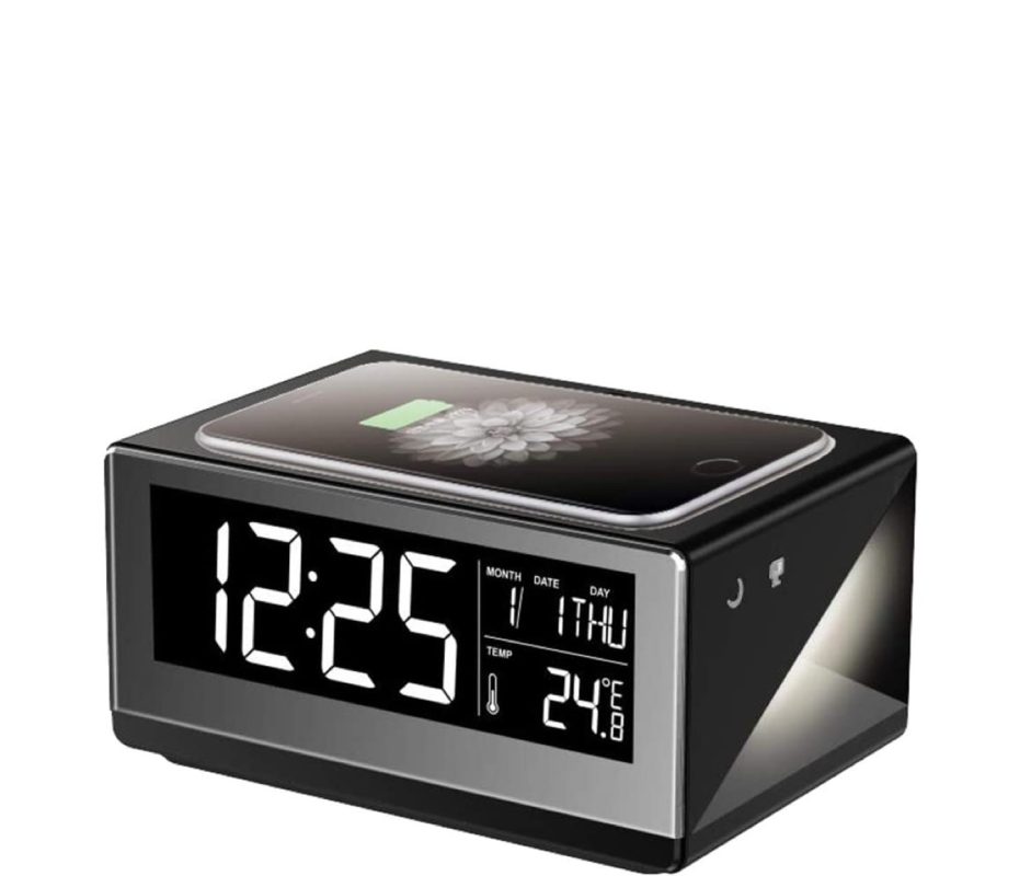 BT-12B Black Wireless Phone Charging Digital Alarm Clock