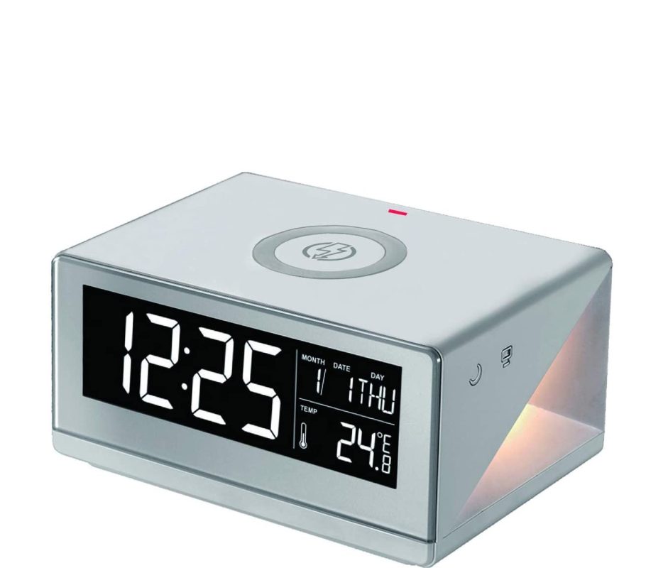 BT-12W White Wireless Phone Charging Digital Alarm Clock