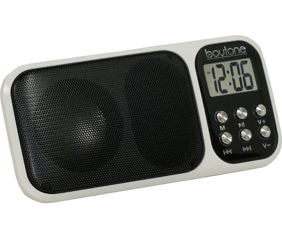 BT-92W Portable FM Transistor Alarm Clock Radio – White | Boytone