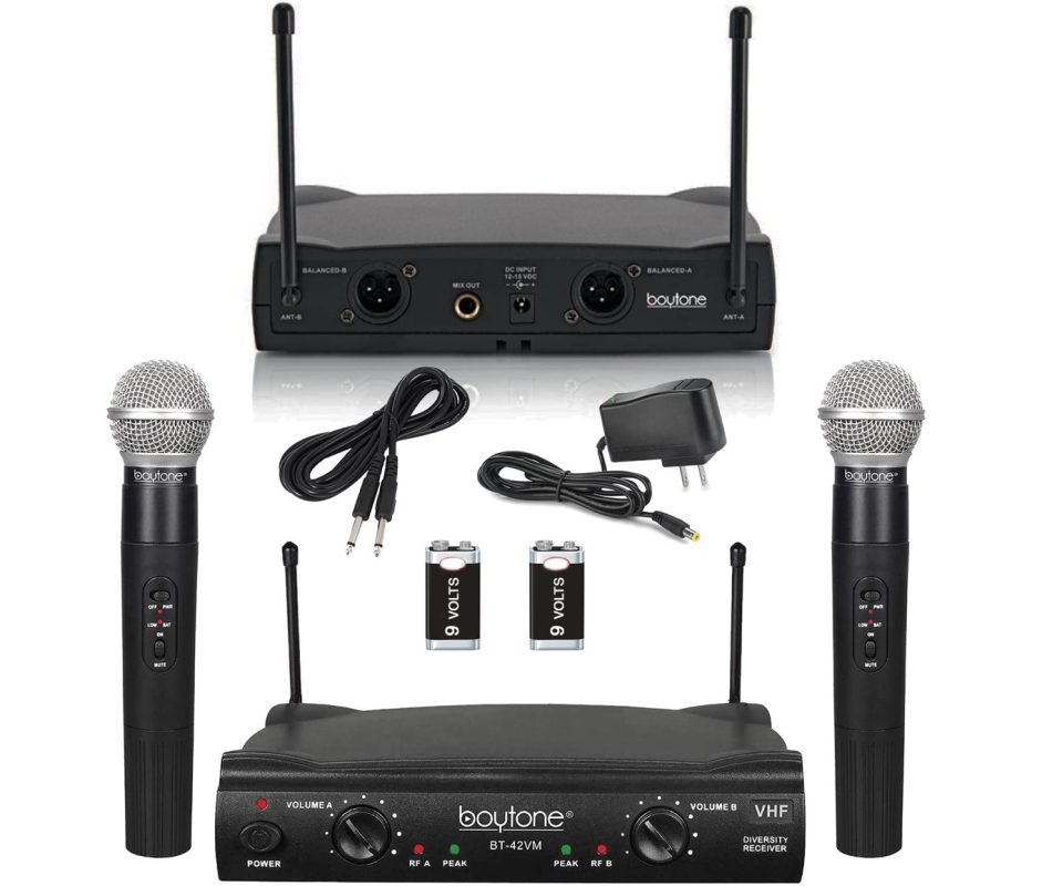 VHF Dual Fixed Channel Wireless Microphone System | Boytone