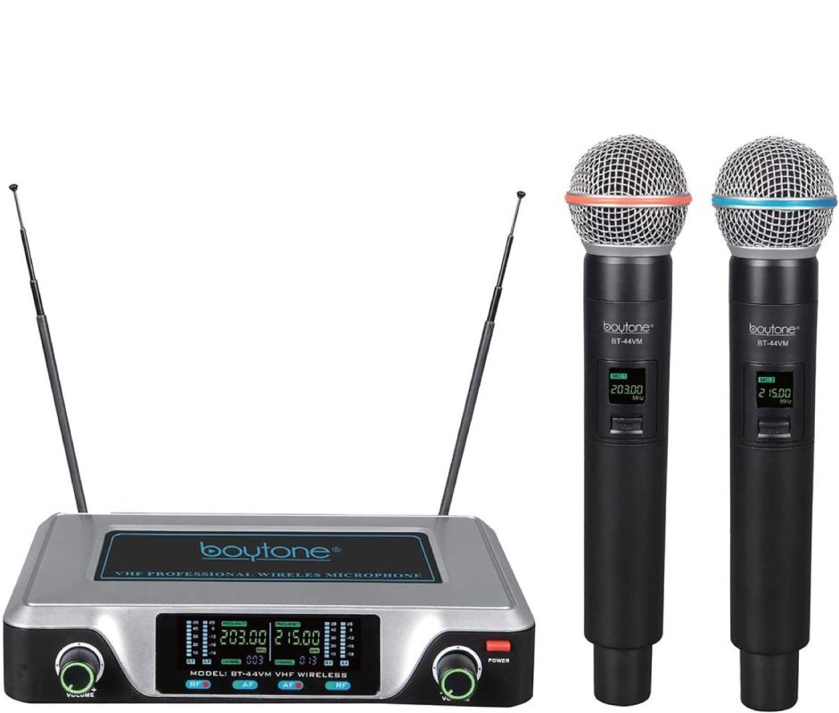VHF Dual Fixed Wireless Microphone System with 2 Microphones | Boytone