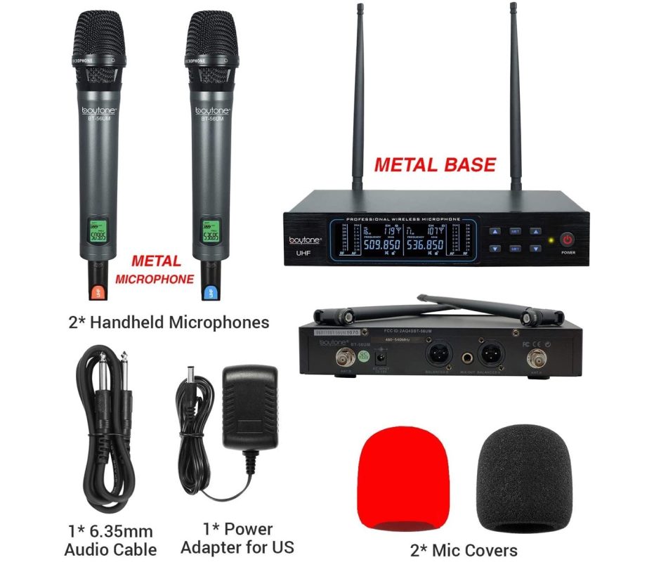 UHF Dual Wireless Microphone System with 120-Adjustable Channels | Boytone