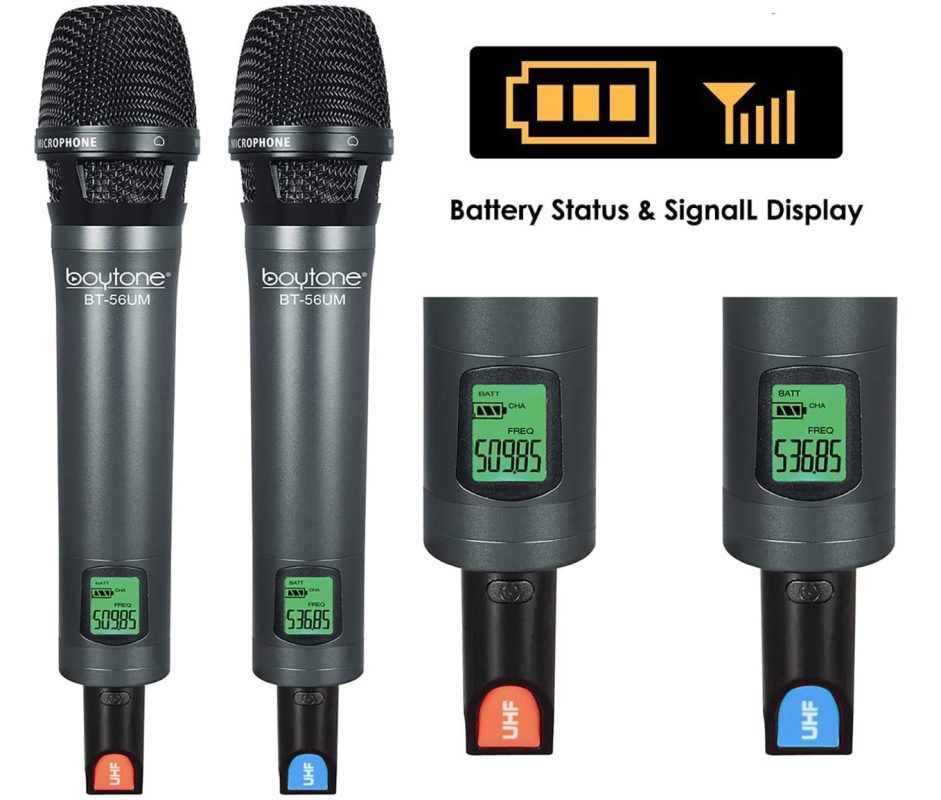 UHF Dual Wireless Microphone System with 120-Adjustable Channels | Boytone
