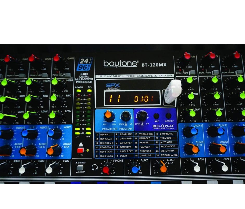 The Boytone BT-120MX 12-Channel Wireless Connection Studio Audio Mixer ...