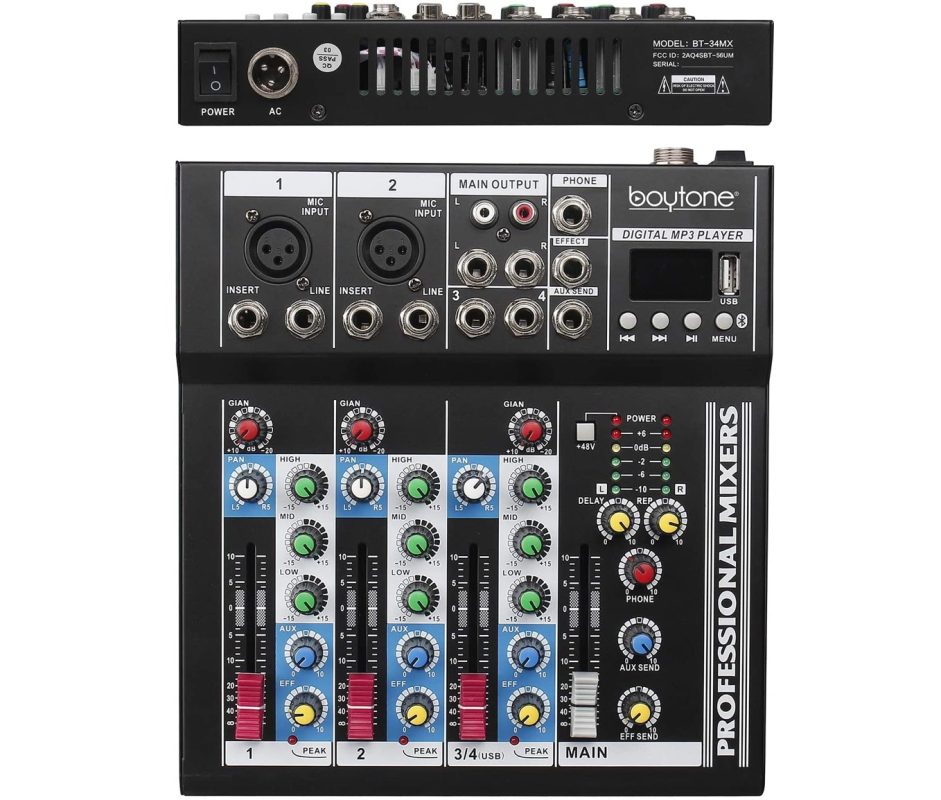 BT-34MX 4-Channel Professional Audio Mixer Sound Board Console System ...