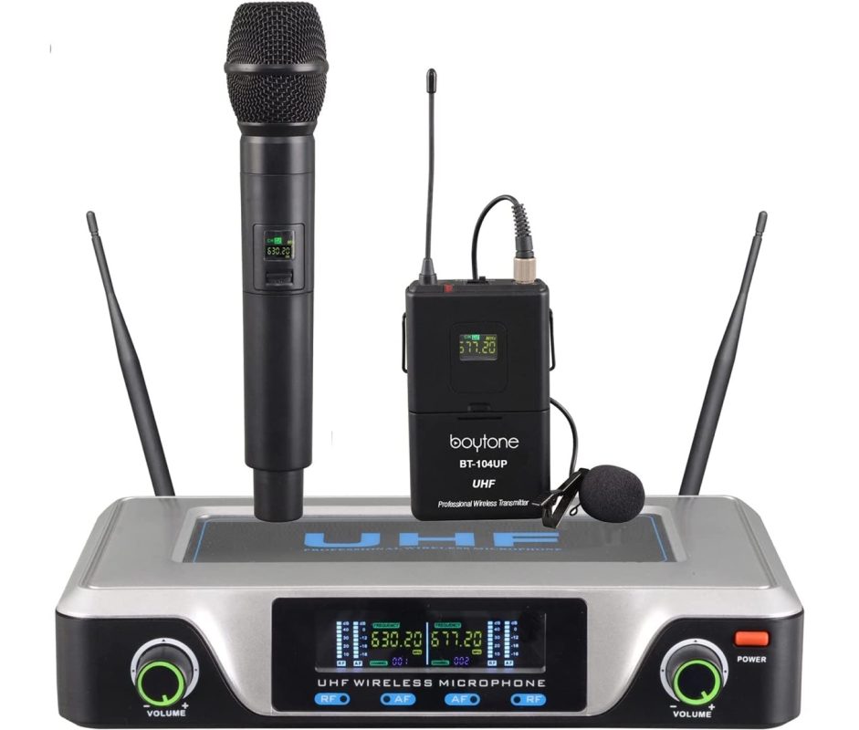 UHF Dual Wireless Microphone System with 120-Adjustable Channels | Boytone