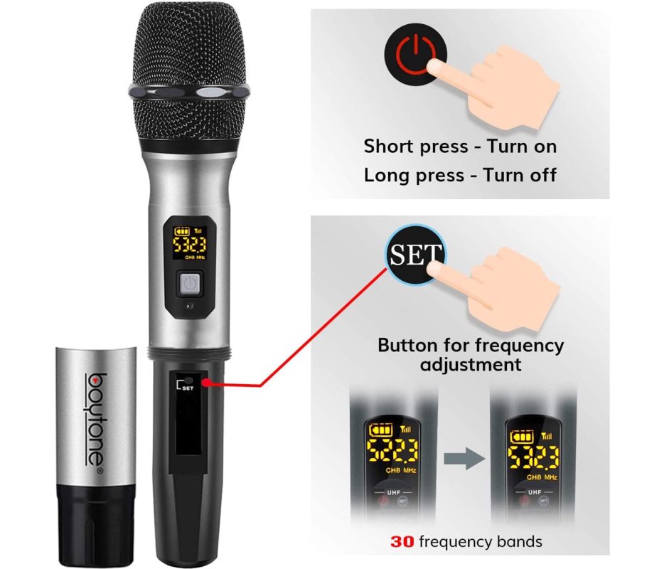 Dynamic UHF Wireless Metal Microphone 20-Channels | Boytone